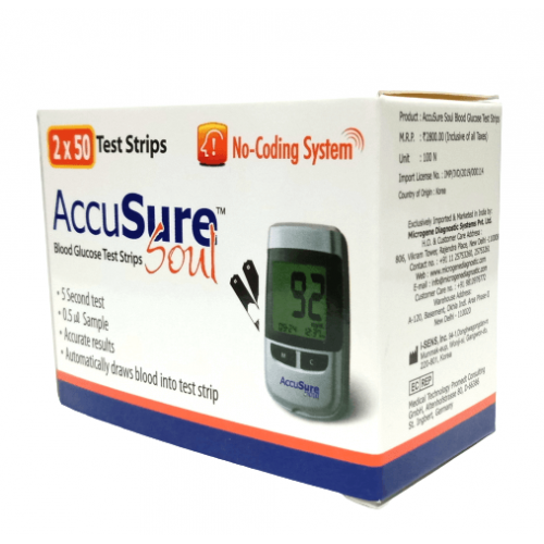 Accusure Soul Dr Gene Glucometer Test Strips - 100 Strips (2X50 Pack ...
