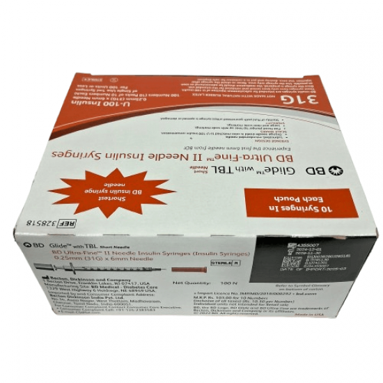 BD Glide Ultra-Fine II Insulin Syringes 1ML U-100 31gx6mm (Box of 100 ...