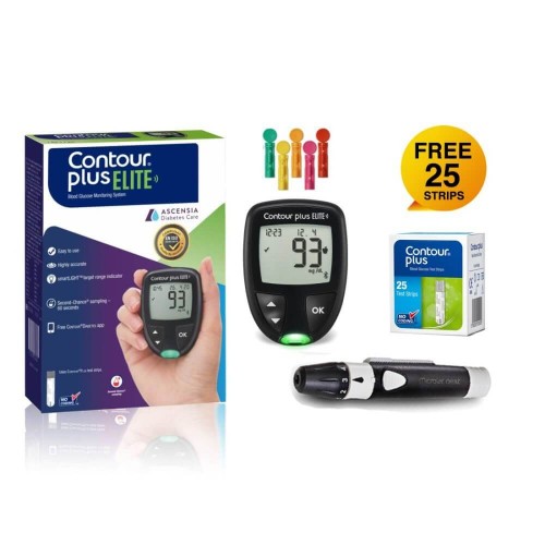 Contour Plus ELITE Blood Glucose Monitoring System With 25 Strips Free ...