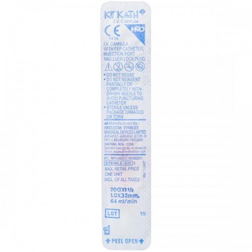 HMD Kit Kath+ I.V.Cannula Sterile with Injection Port 20G | Buy Online ...